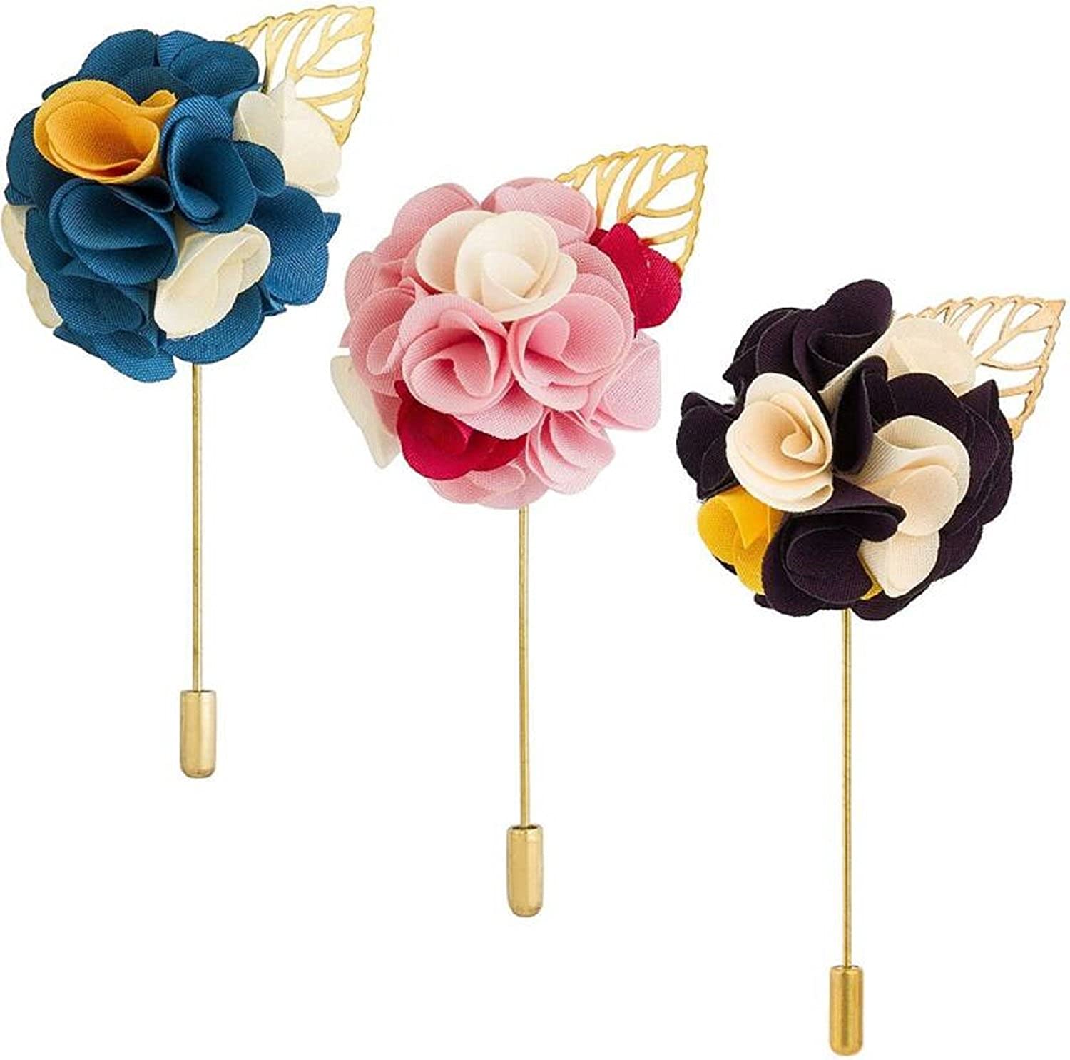 Buy Multi-Colored Unisex Floral Lapel Pin (Set Of 3) Online | Mensome